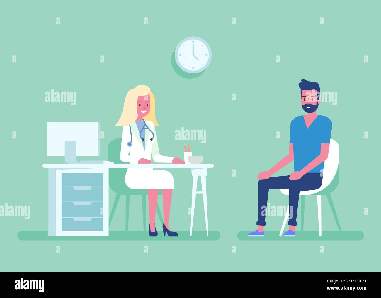 Medicine concept with a doctor and patient in hospital medical office ...