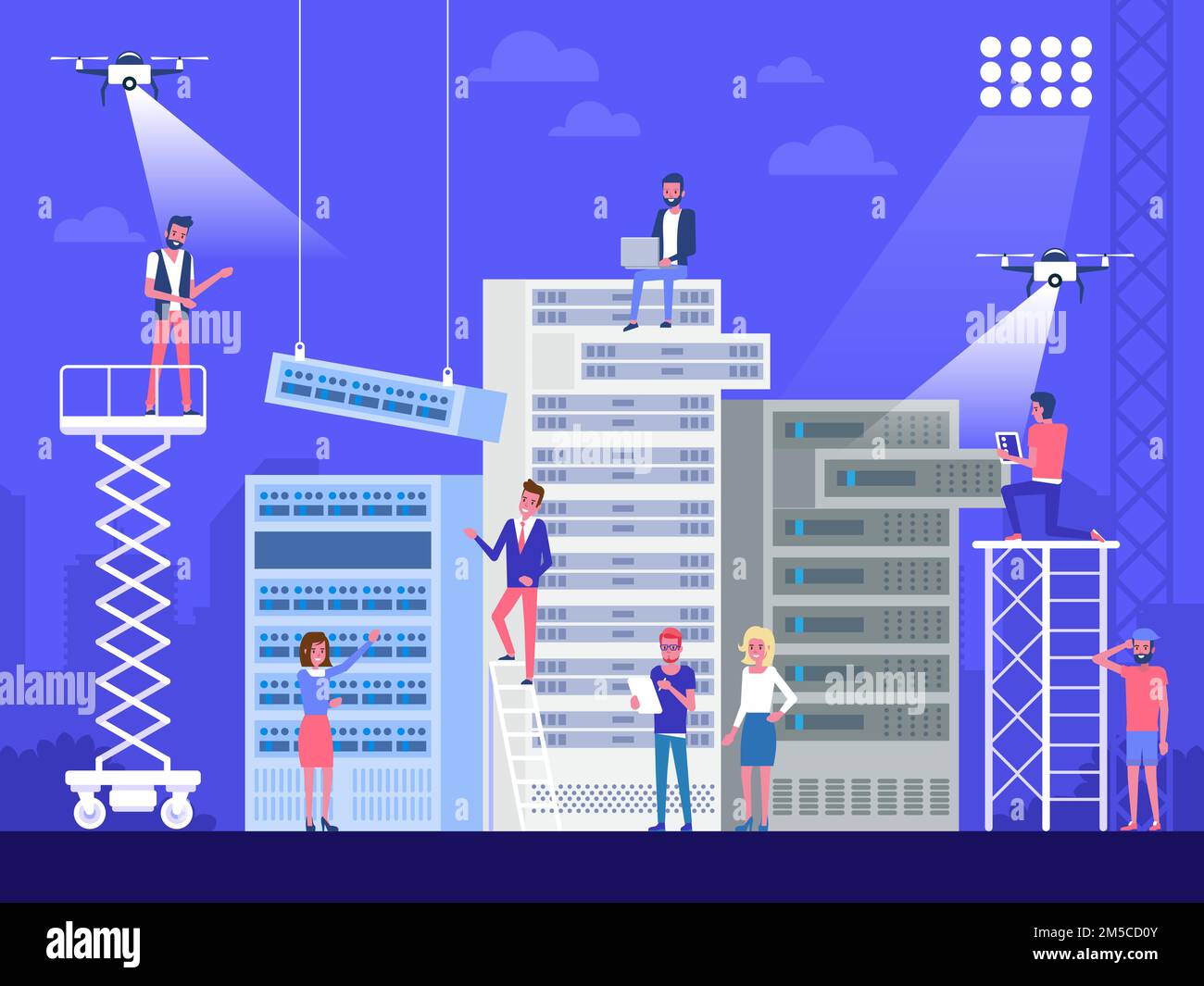 Data center concept. Network telecommunication server. Vector concept ...