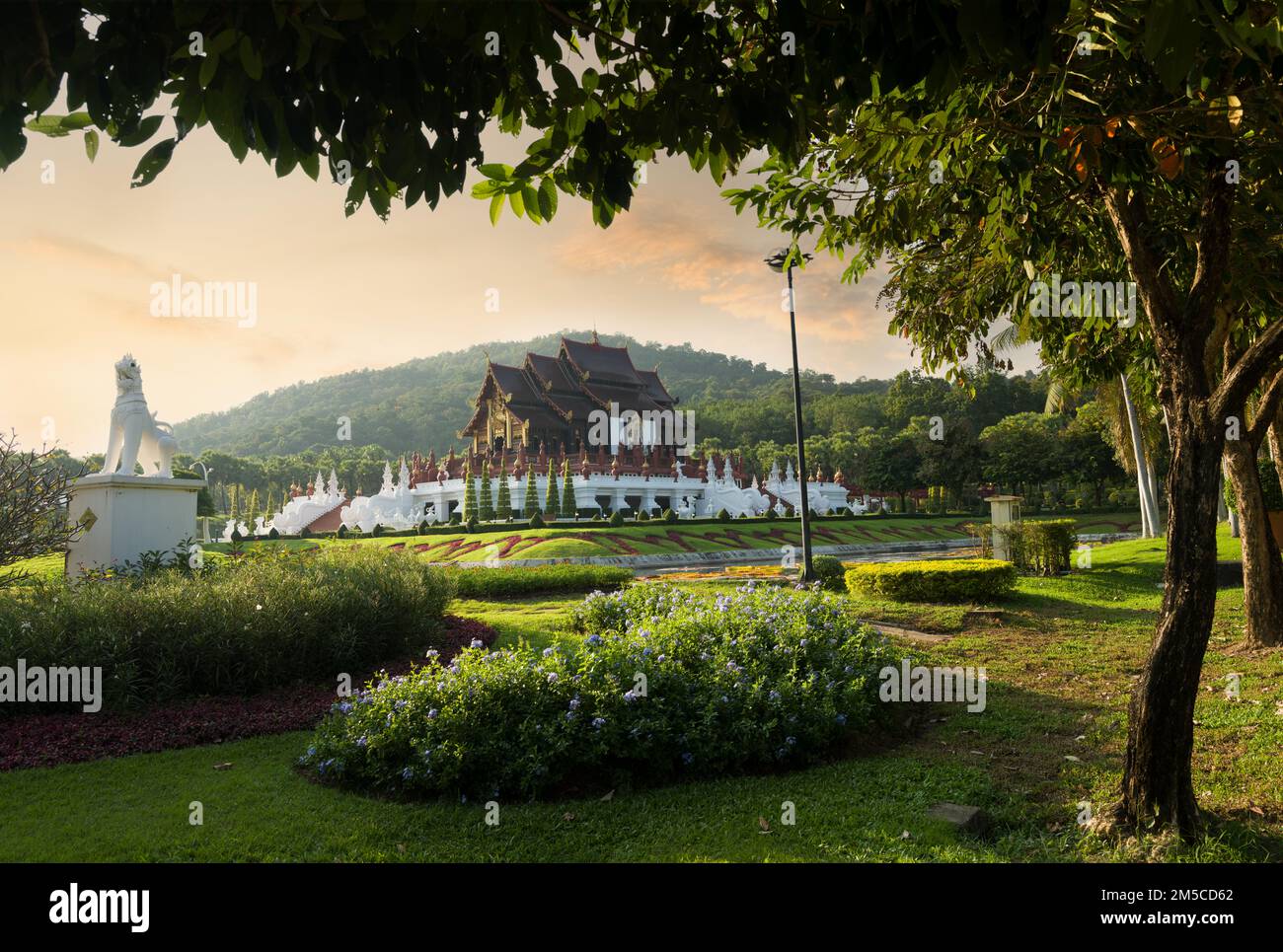 Royal Flora Ratchaphruek Park. The temple of Grand Pavilion or Hor Kam ...