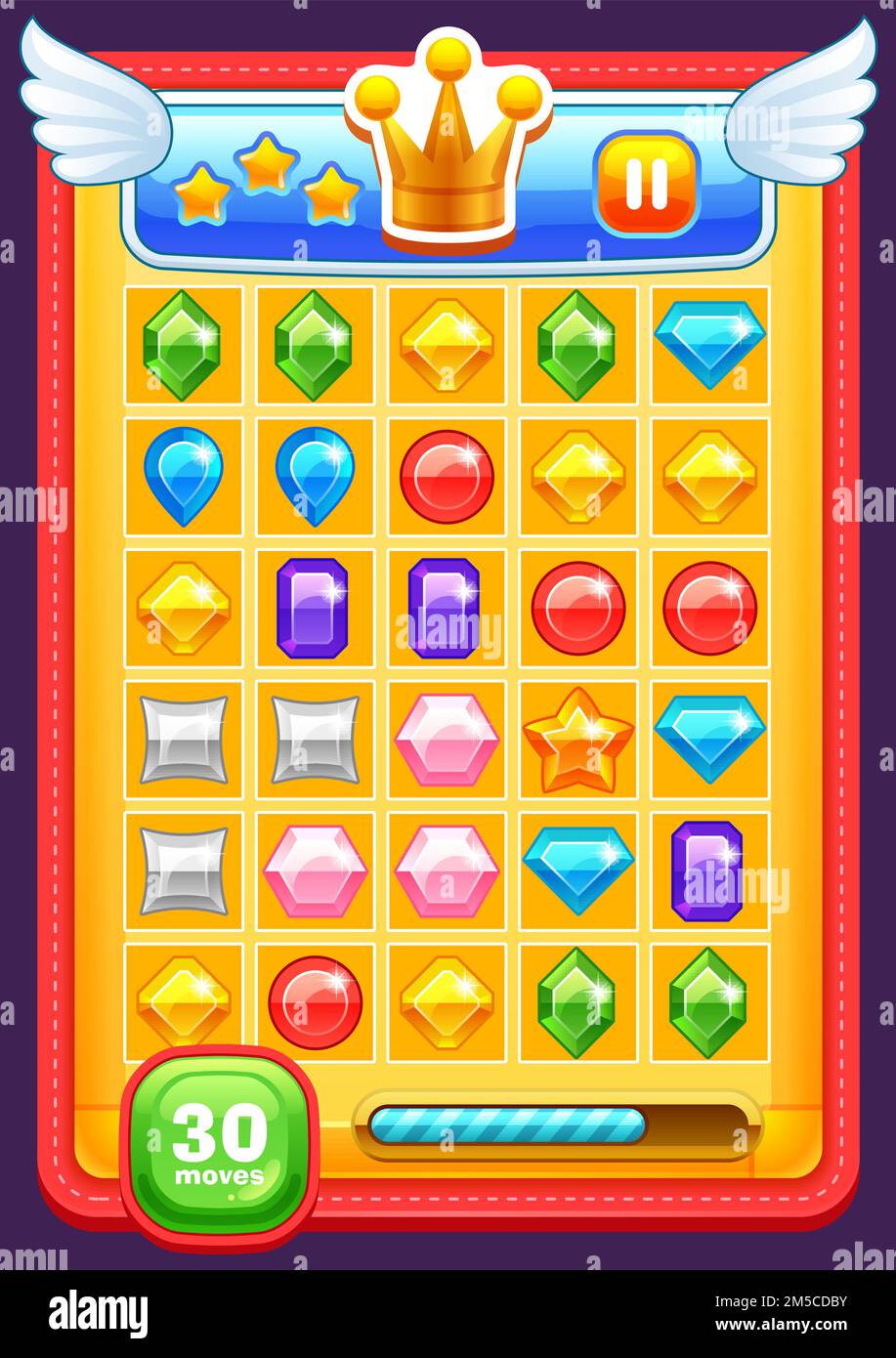 Game interface elements buttons, progress bar, icons and fields for ...