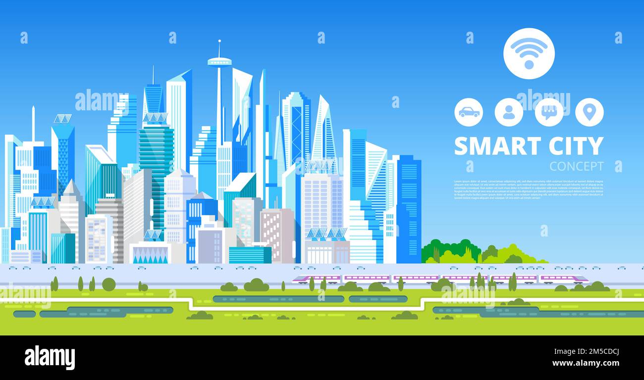 Smart city with smart services icons, internet of things. Vector ...