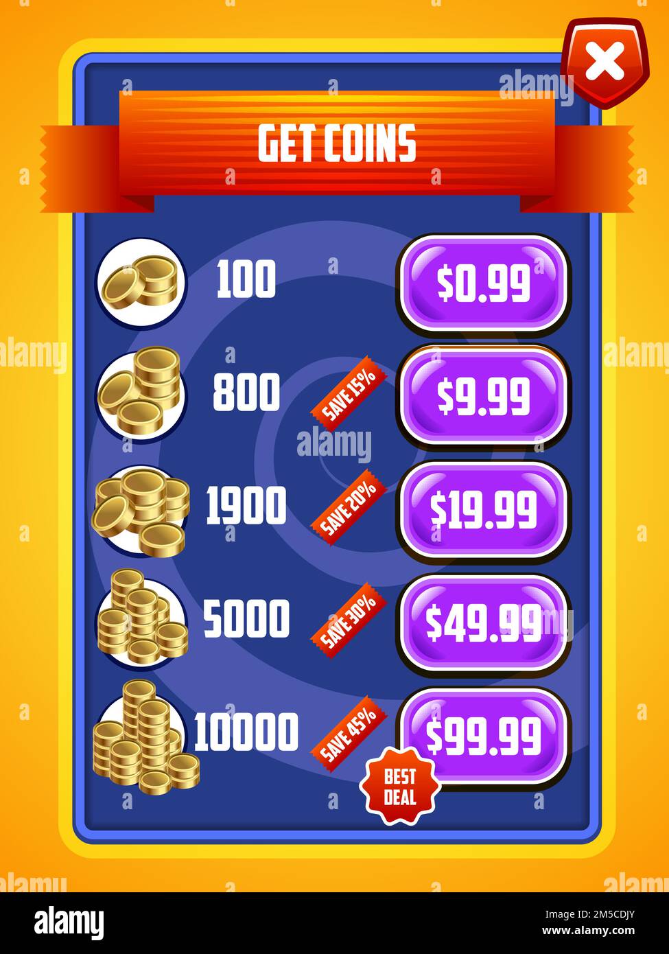 Game UI. Interface design. Virtual currency Bank. Vector eps 10 Stock ...