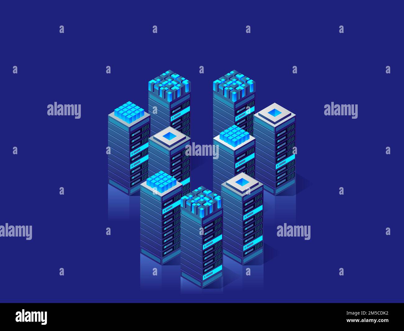 Digital technology. Server room and big data processing concept, datacenter and database icon ...