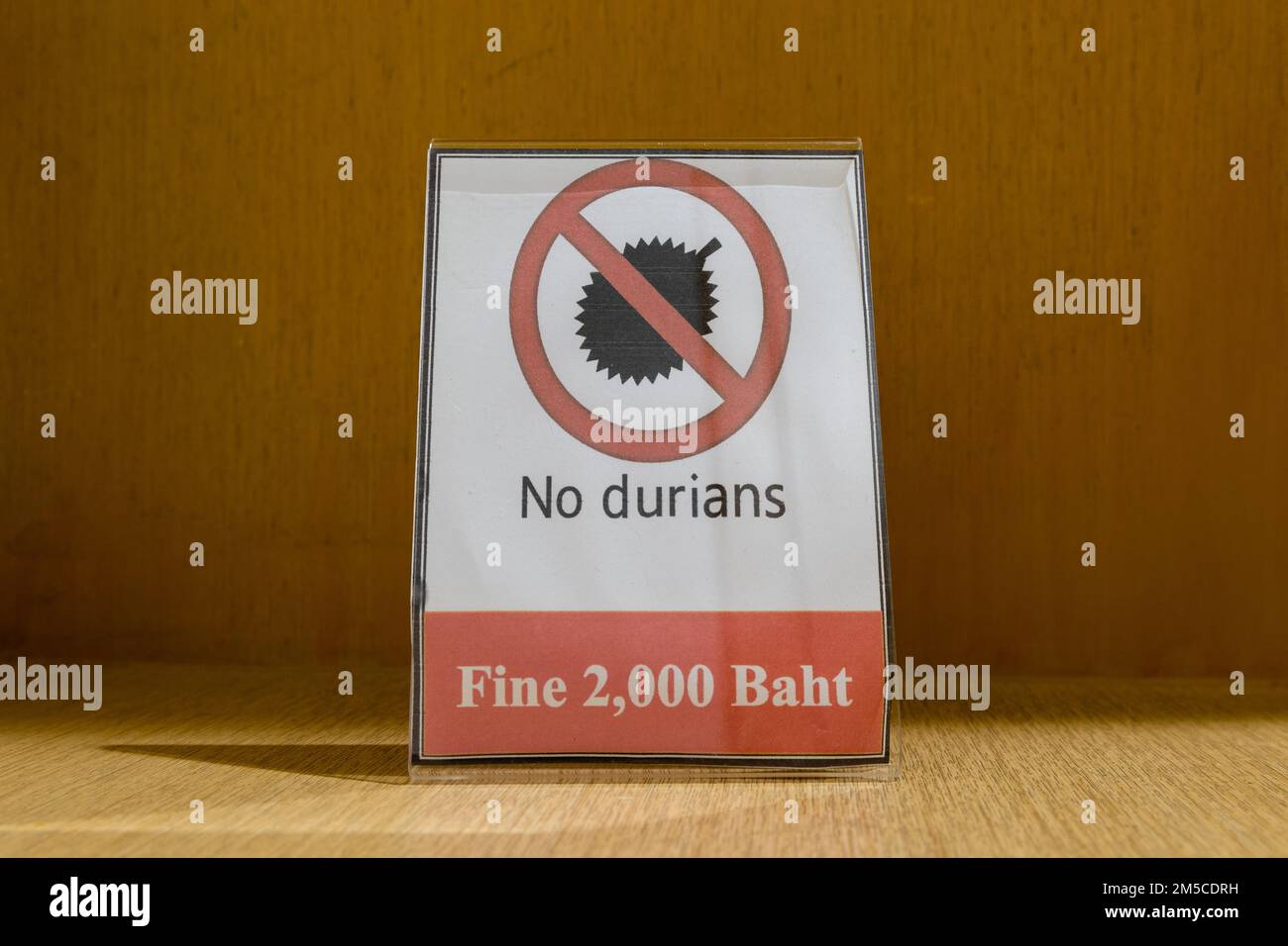 No durians sign on a table in the hotel room, Thailand Stock Photo - Alamy
