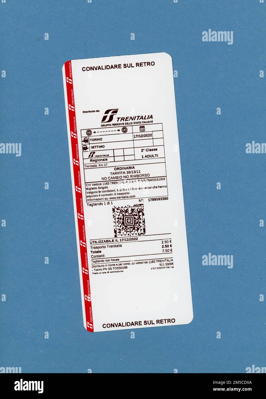 TURIN, ITALY - CIRCA DECEMBER 2022: Italian Trenitalia train ticket ...