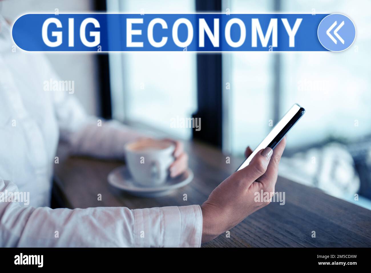 Hand writing sign Gig Economy. Business showcase free market system in ...