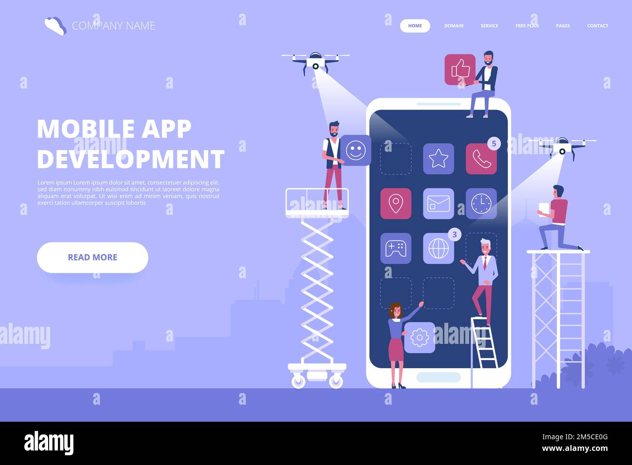 Mobile app development concept banner with characters. Can use for web ... Mobile app development concept banner with characters. Can use for web ...
