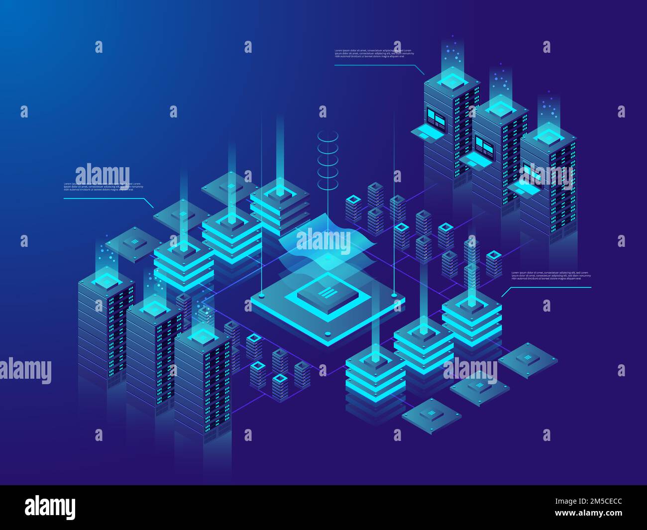 Data center or cryptocurrency market. A large group of networked ...