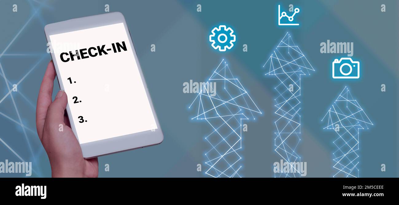 Text caption presenting Check In. Business approach Procedure by which ...