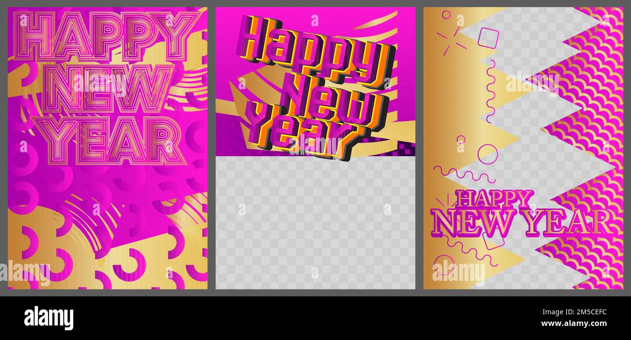 Luxury deluxe Happy New Year vector illustration poster set. Abstract ...