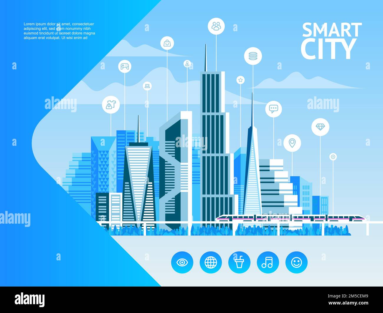 Smart city. Urban landscape with infographic elements. Modern city ...