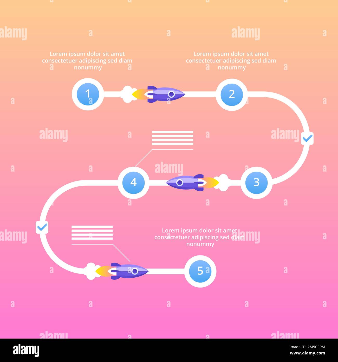 Startup project steps infographics. Rocket on its way with staypoints ...