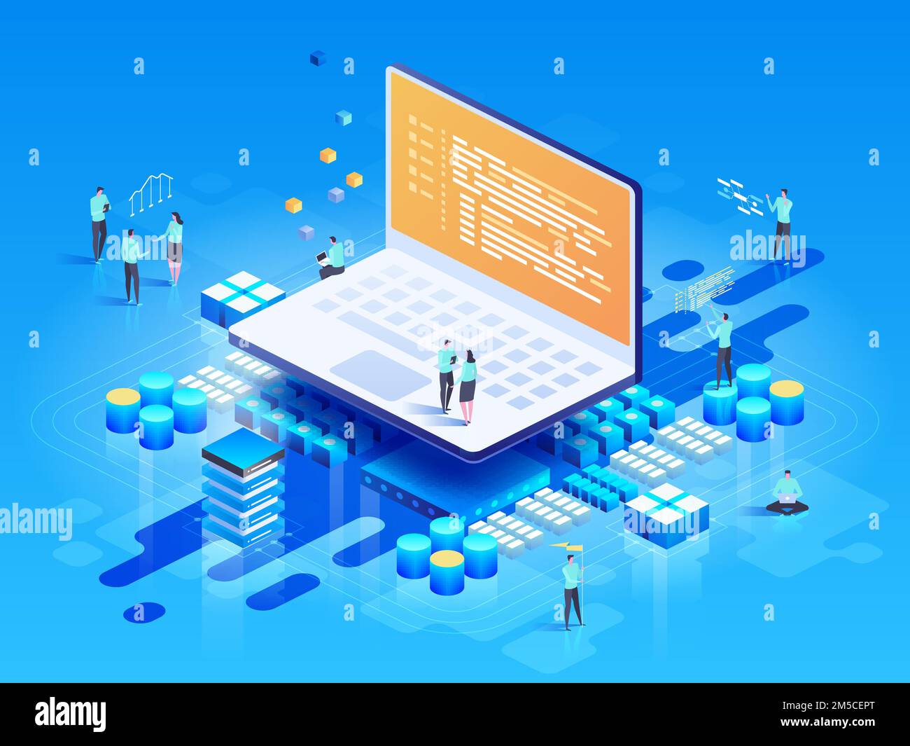 Software Web Development Programming Concept People Interacting With Laptop Charts And 