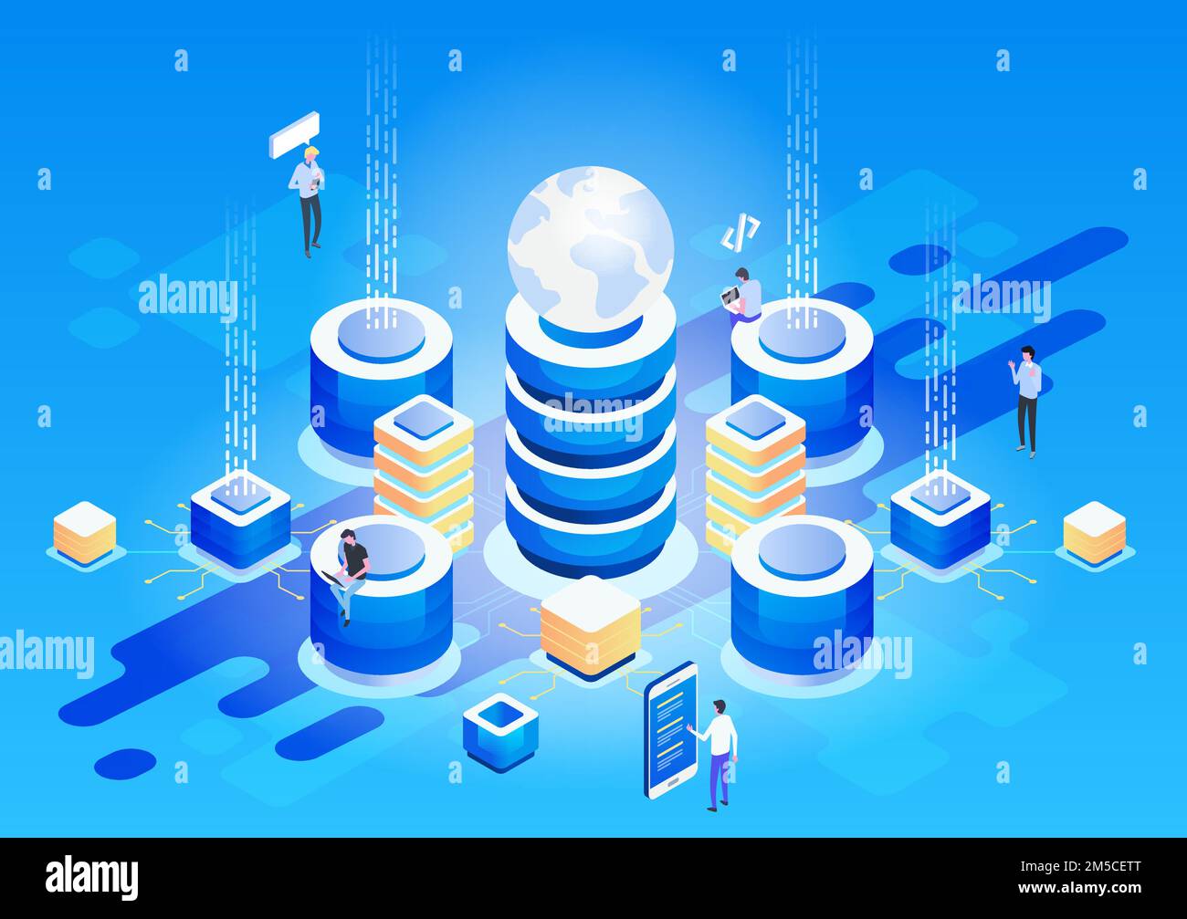 Concept Of Data Network Management Vector Isometric Map With Business Networking Servers