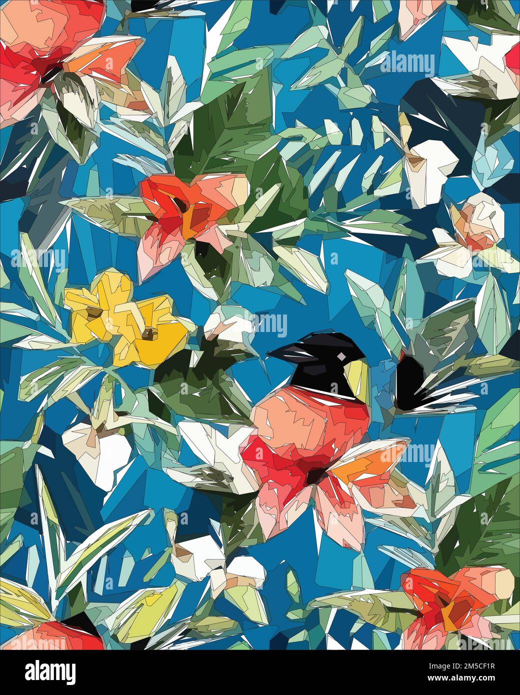 Birds, jungle and floral illustration with outlines. Pattern for ...