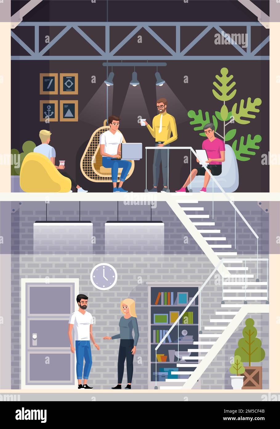 Modern Cafe with young people. Interior Restaurant. Creative Office ...