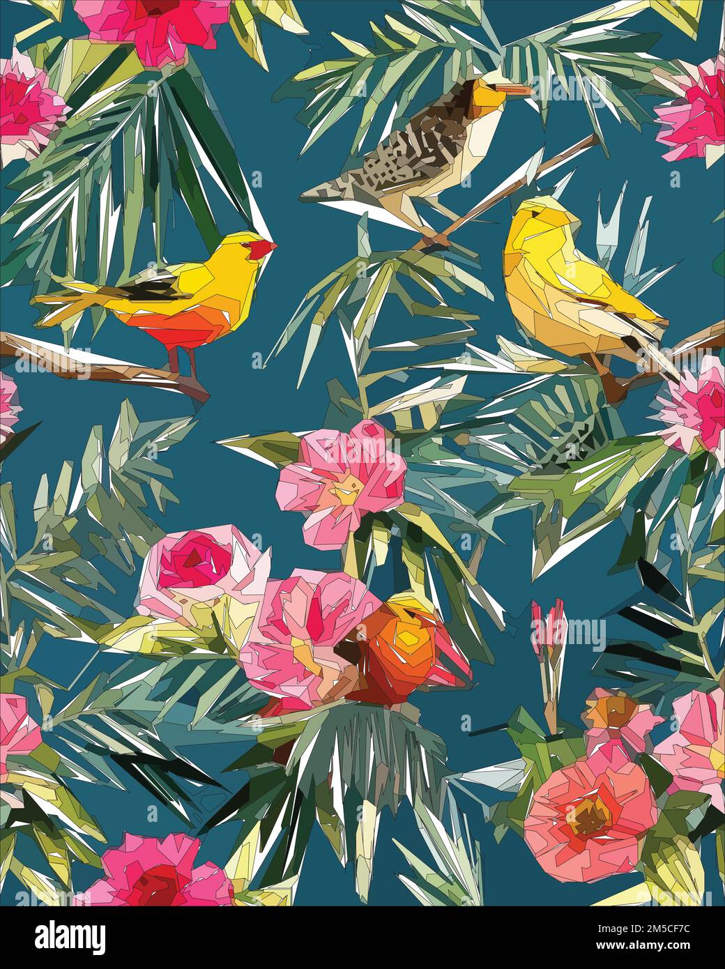 Birds, jungle and floral illustration with outlines. Pattern for ...
