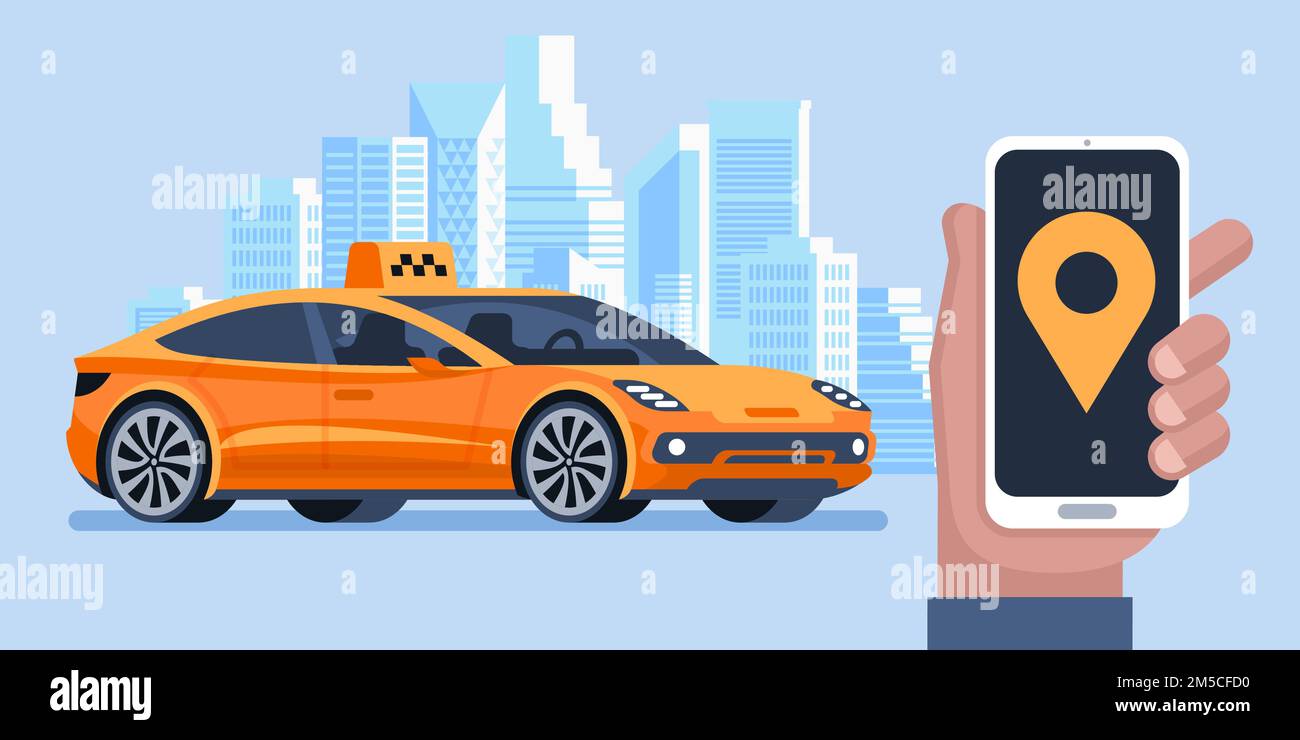 Taxi banner. Online mobile application order taxi service. Man call a ...