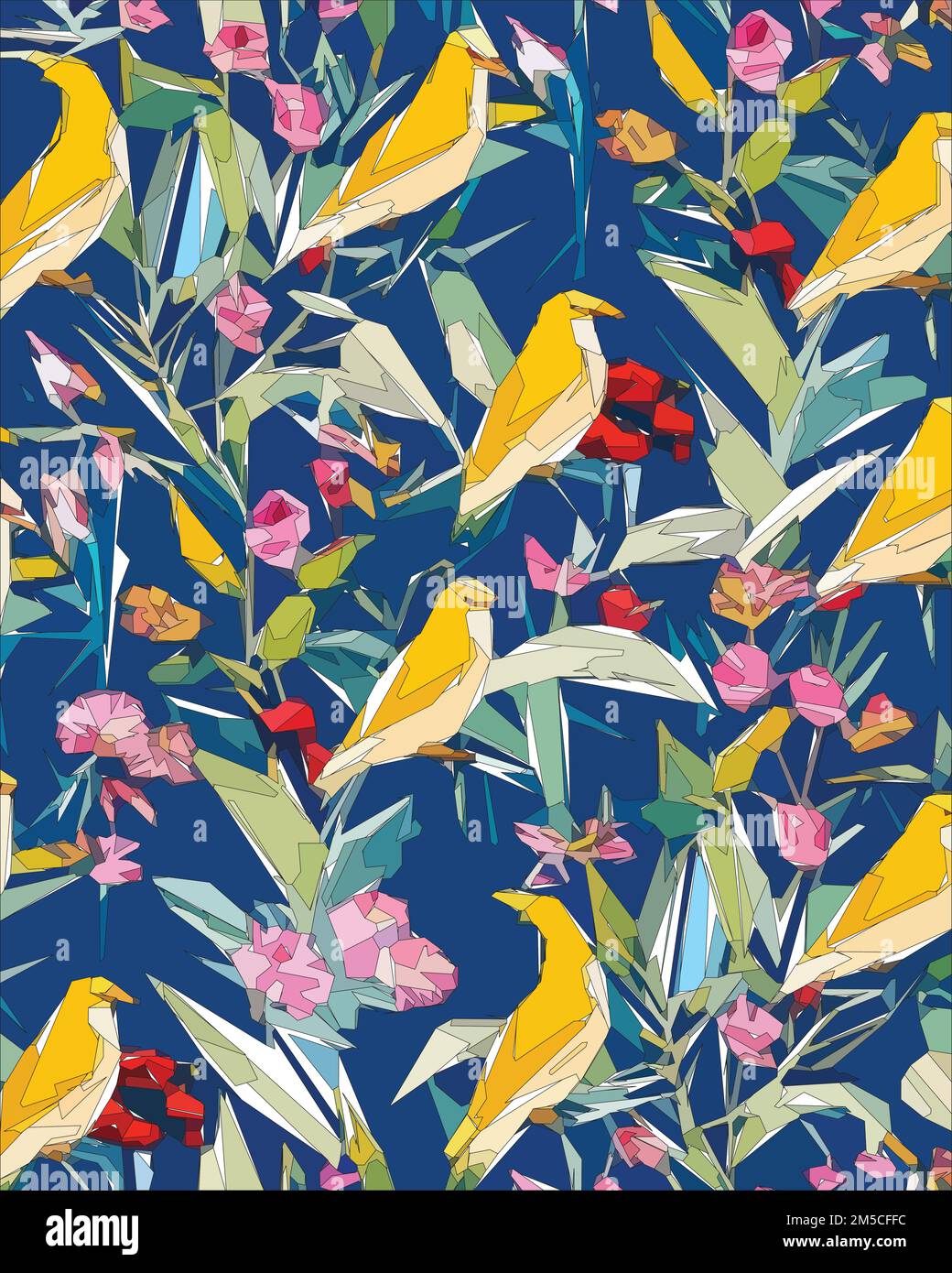 Birds, jungle and floral illustration with outlines. Pattern for ...