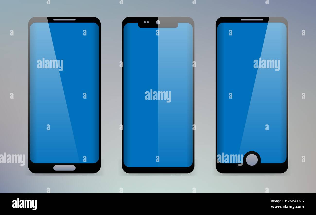 Concept of modern phones with empty screens, realistic mobile templates ...
