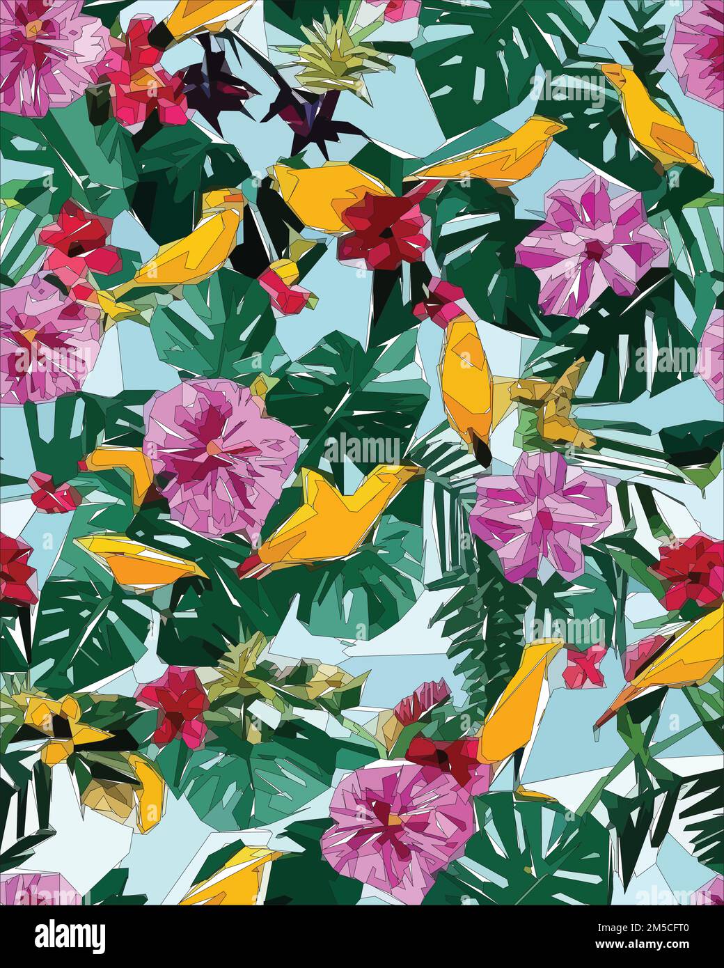 Birds, jungle and floral illustration with outlines. Pattern for ...