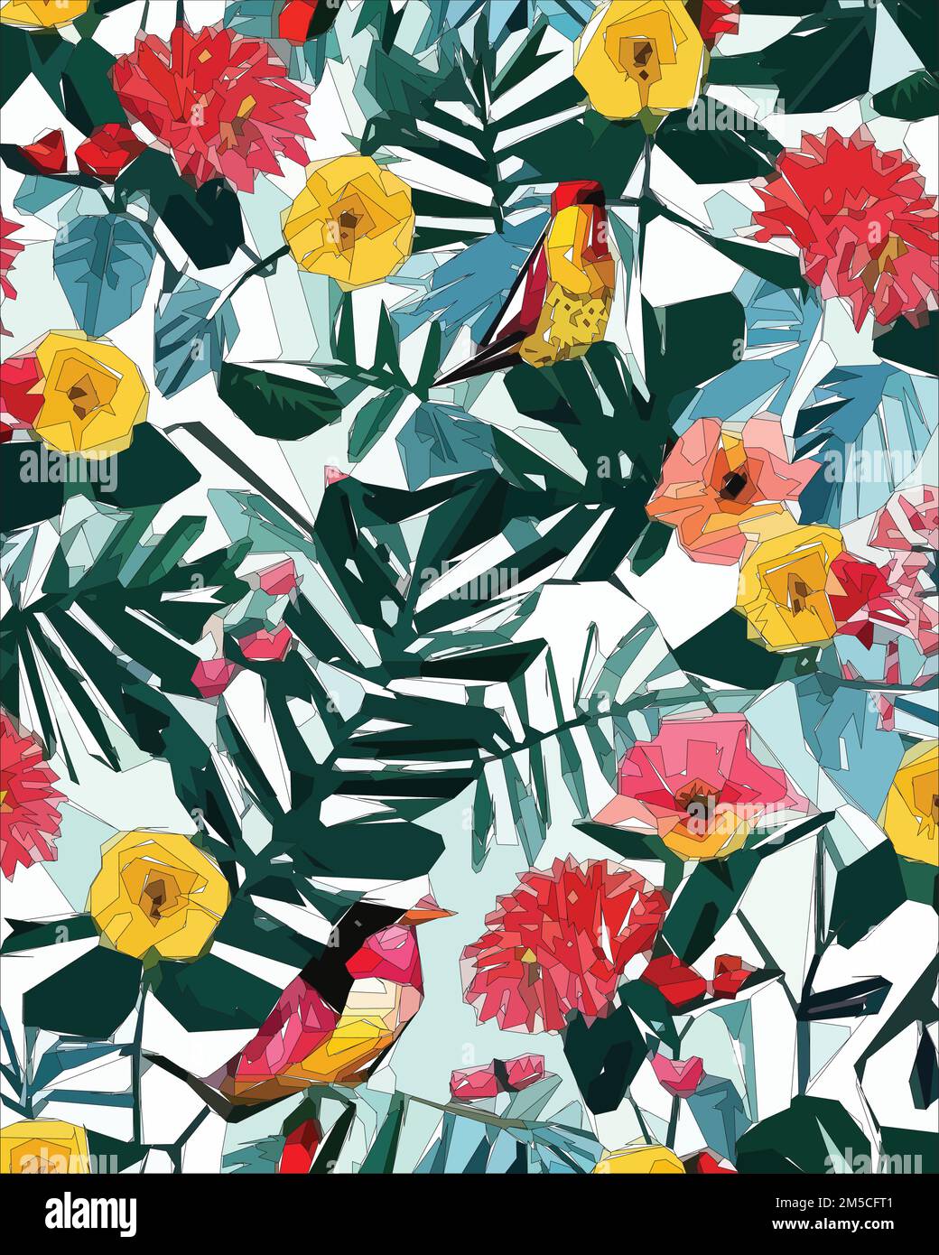 Birds, jungle and floral illustration with outlines. Pattern for ...