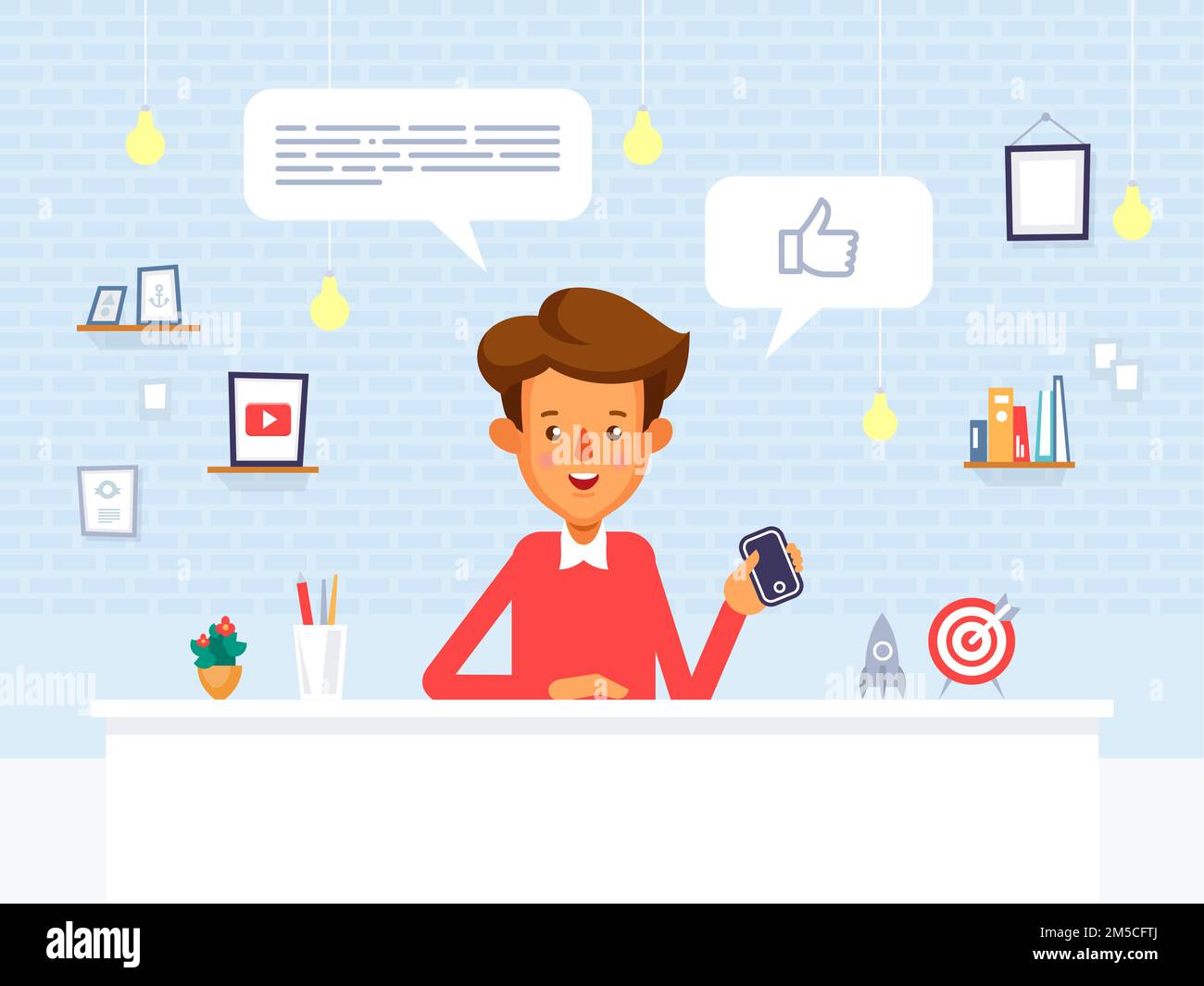 Video blogger at work. Vector illustration in cartoon style Stock ...
