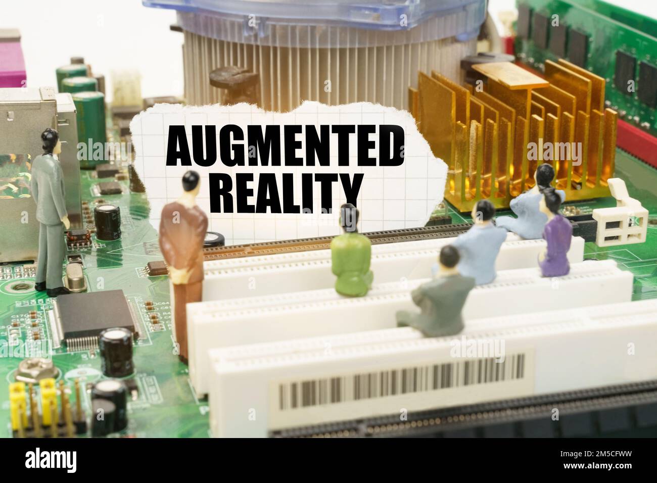 Technology and computer concept. On the motherboard there are figures ...