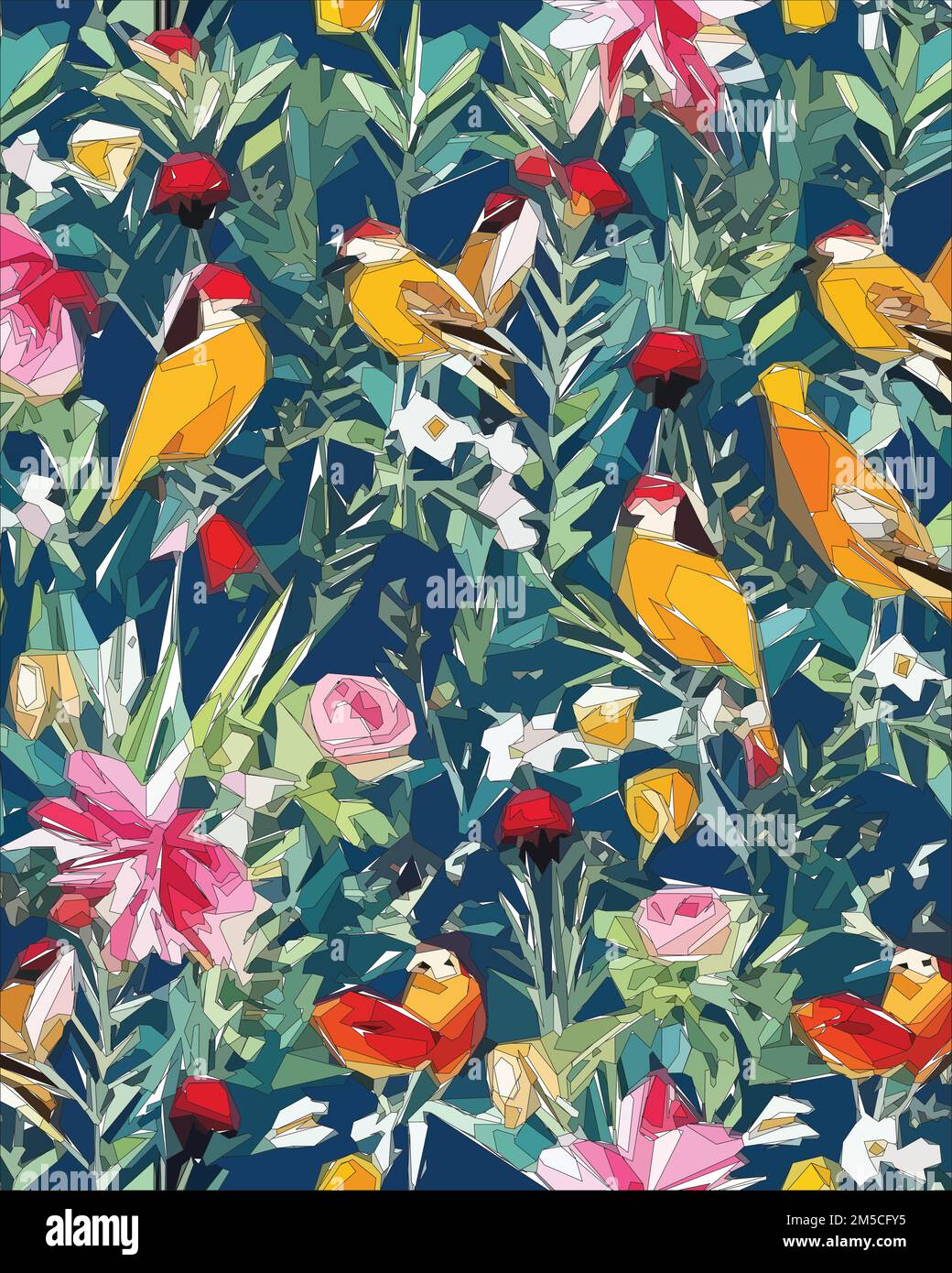 Birds, jungle and floral illustration with outlines. Pattern for ...