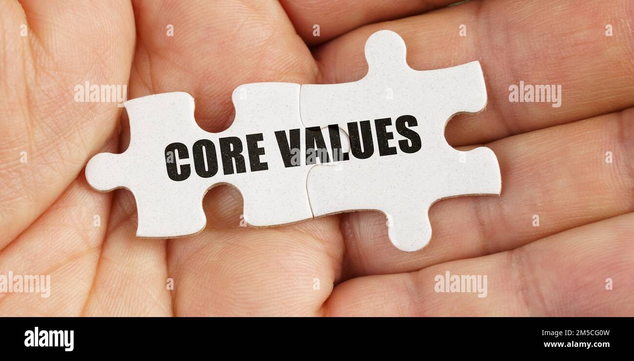 Business concept. In the hand of a man are puzzles with the inscription ...