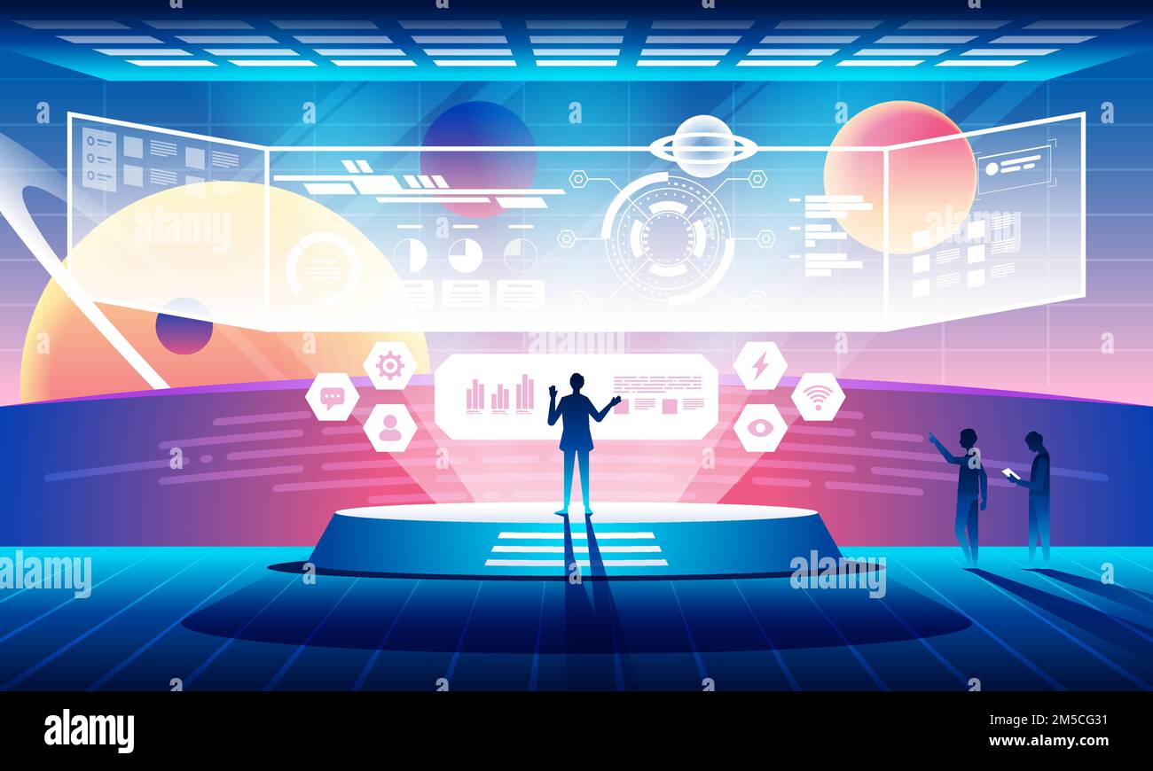 Future technology concept Man with amazing cosmic futuristic space ...