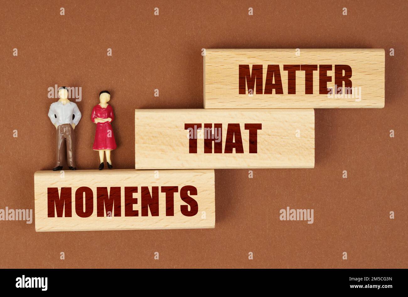 Business concept. On a brown surface, wooden blocks with the ...