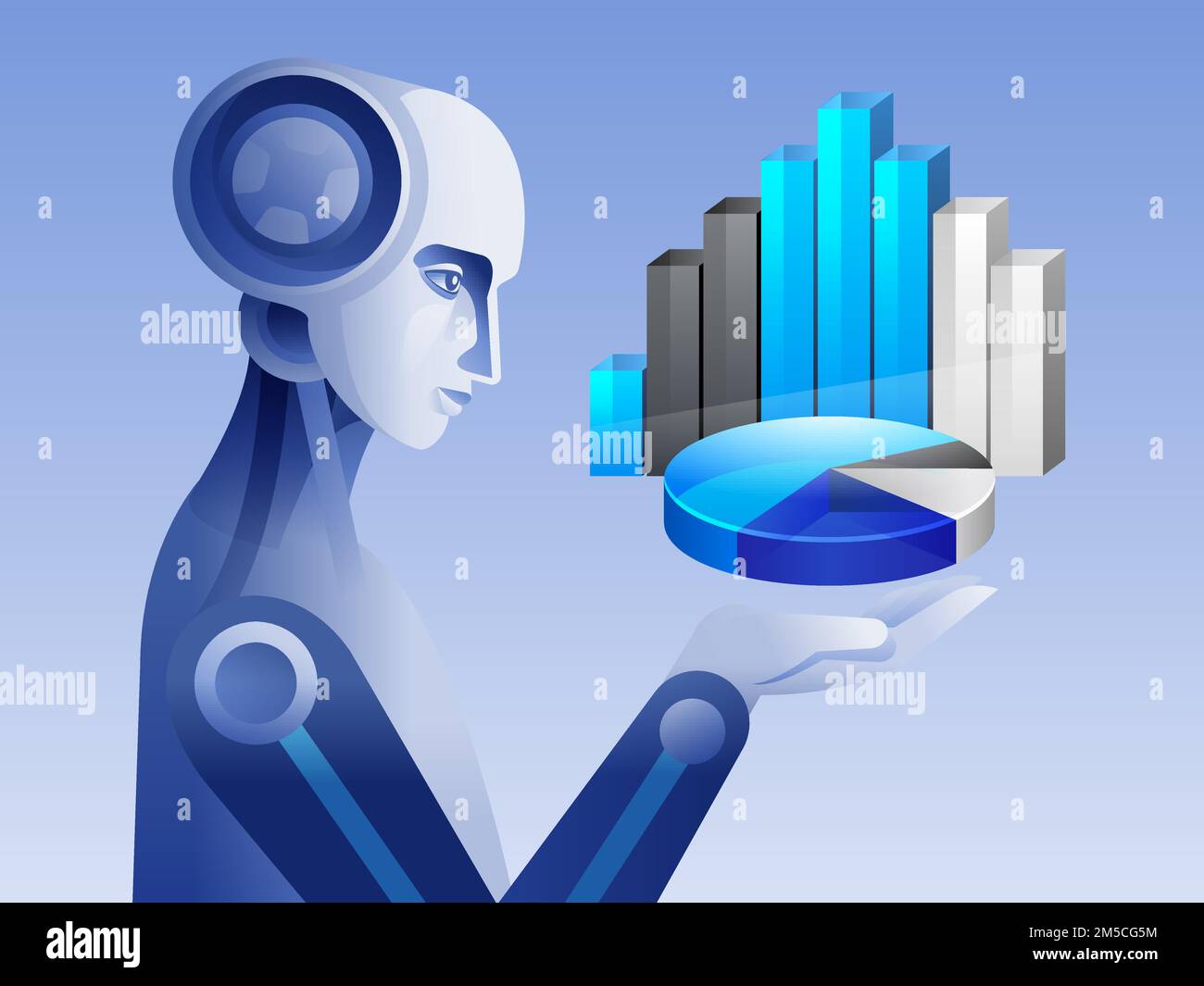 Robot with graphs Concept of receiving a profit from the use of robotic ...