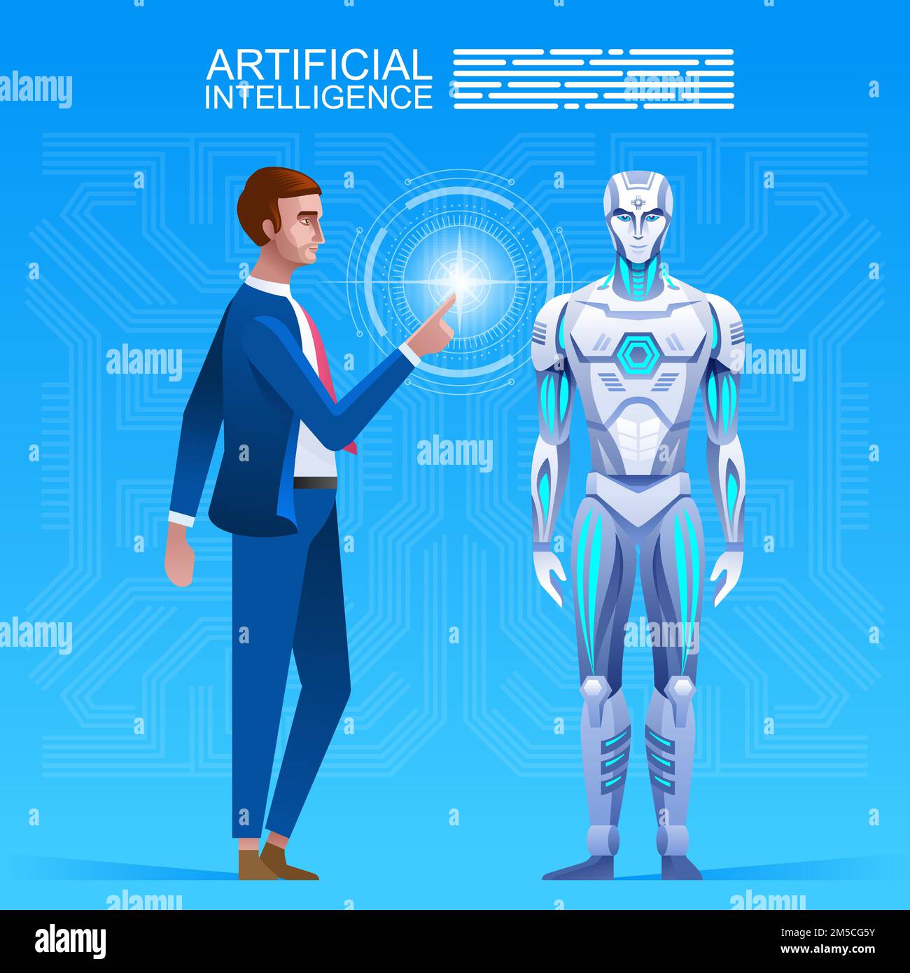 Man creates a robot. Creation of the artificial intelligence ...