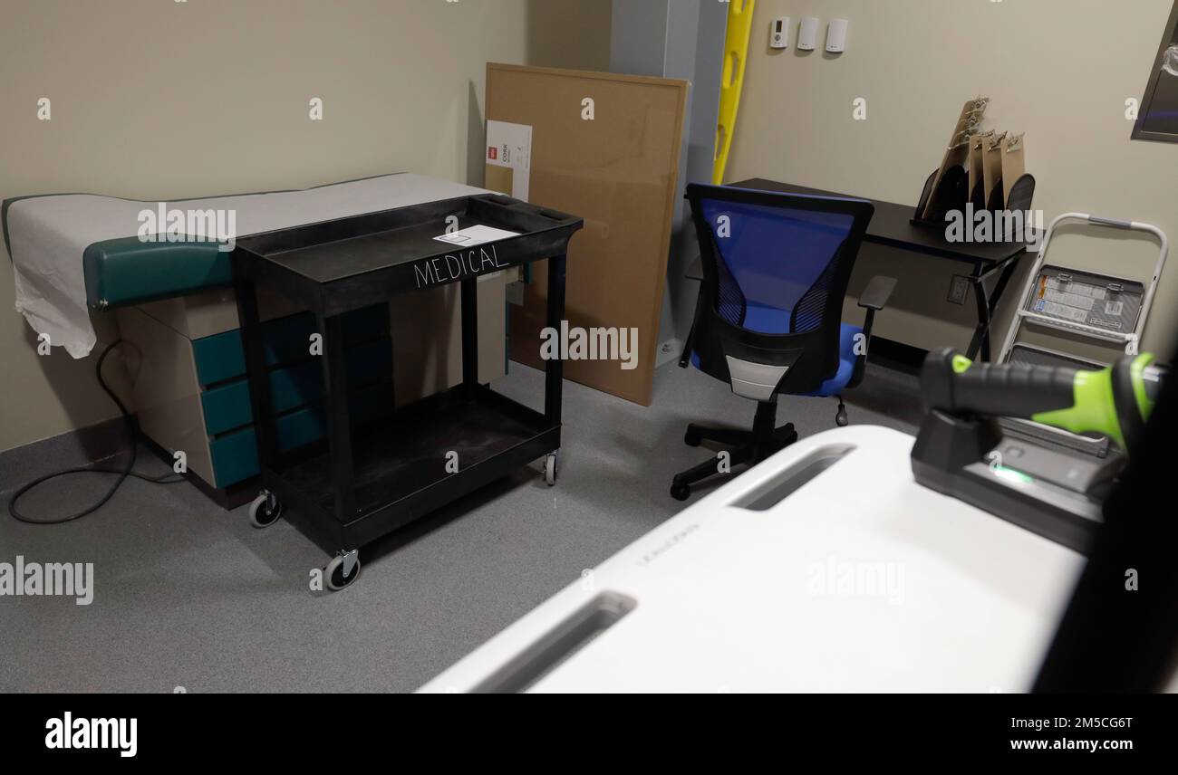 A medical exam room is prepared for receiving potential patients at U.S ...