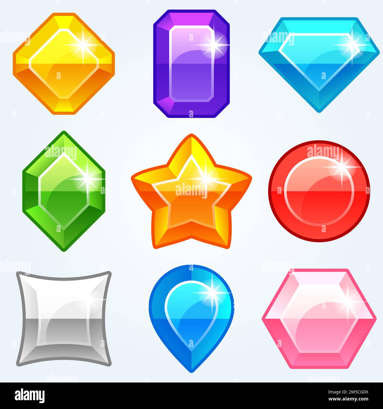 Gems. Cartoon colored stones with different shapes for use in the game ...