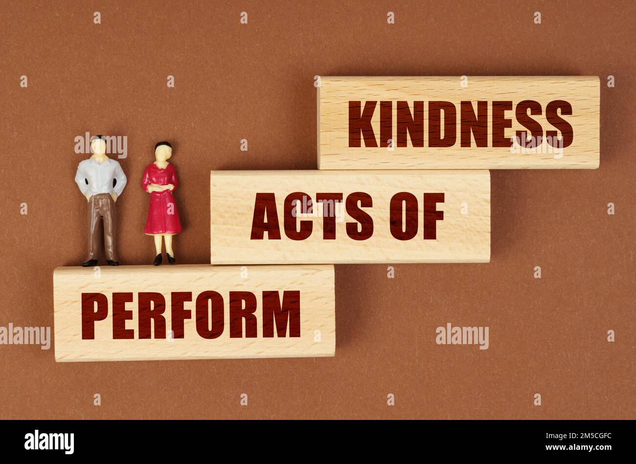 Business concept. On a brown surface, wooden blocks with the ...