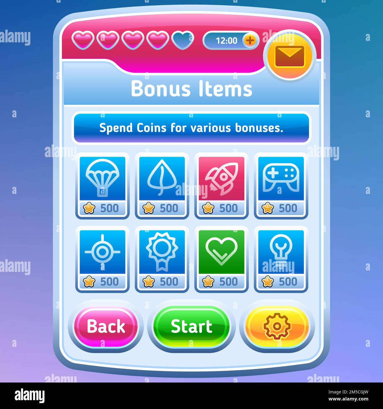 Game UI. Bonus items screen. Vector eps 10 Stock Vector Image & Art - Alamy
