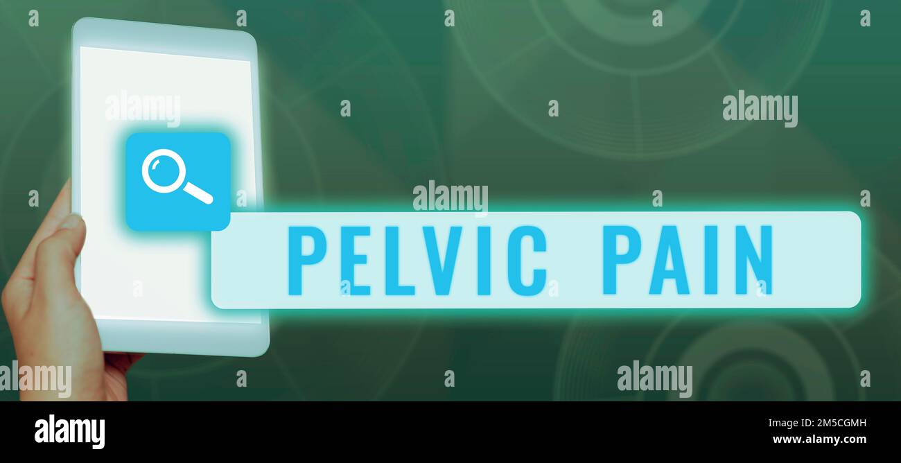 Sign displaying Pelvic Pain. Word for Pain perceived in the area of the ...