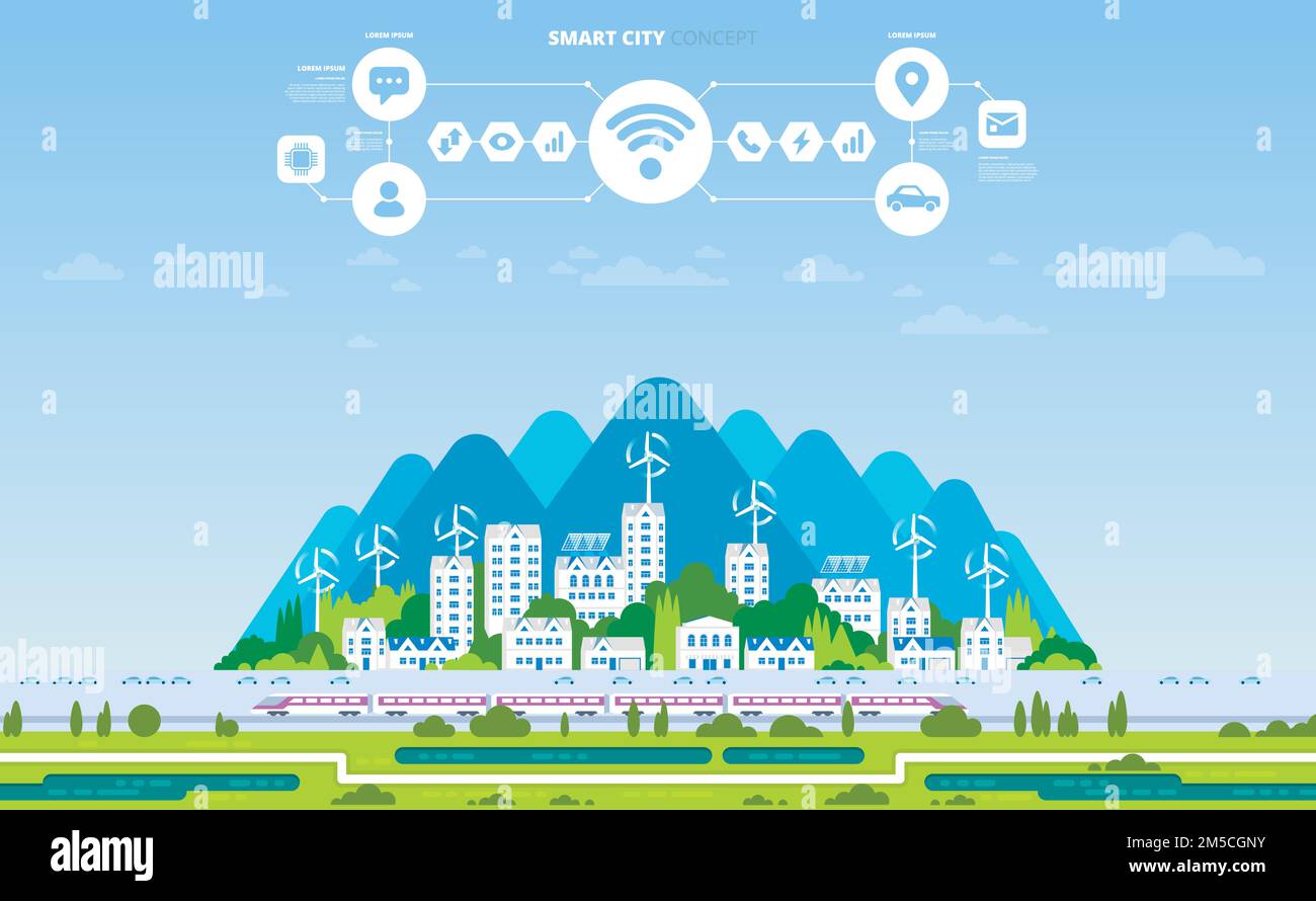 Green eco city and sustainable architecture banner. Vector illustration ...
