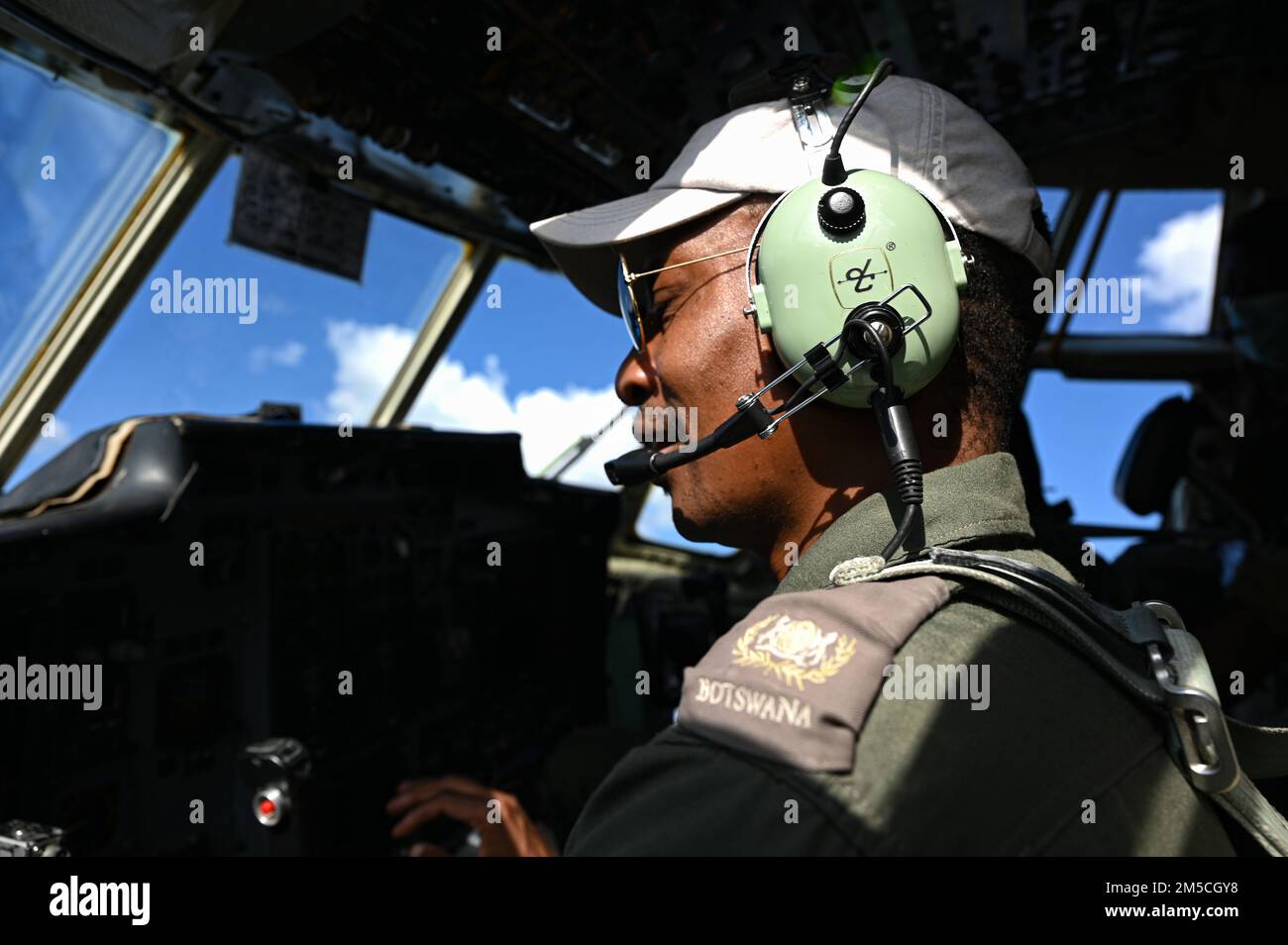 A C-130 pilot from the Botswana Defense Force prepares the aircraft for ...
