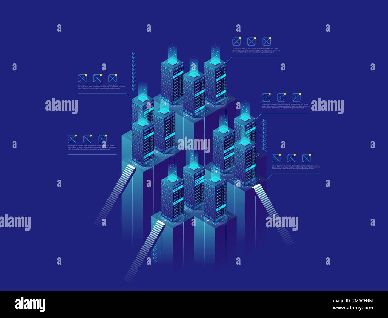 Server room, concept, isometric vector illustration of data center and ...