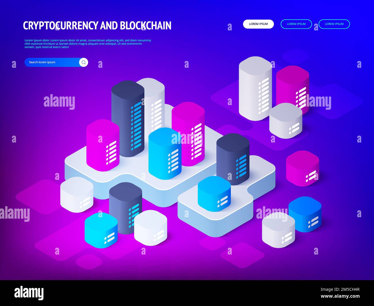Cryptocurrency blockchain concept. Isometric vector illustration Stock ...