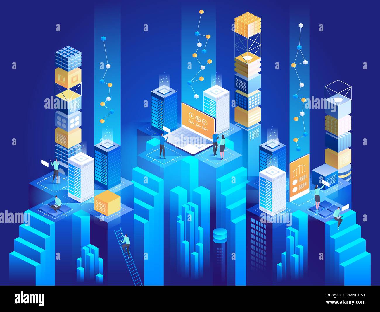Technology isometric concept. Digital blocks connection with each other ...