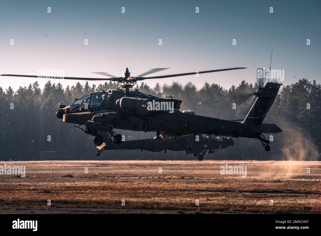 Two U.S. Army AH-64D Apache Longbow helicopters assigned to 1-3rd ...
