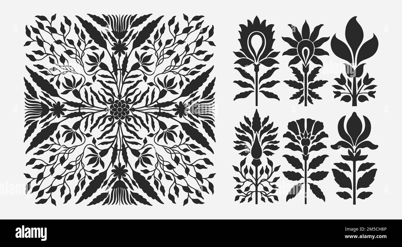 Traditional historical ethnic Indian ornament. Floral natural stylized ...