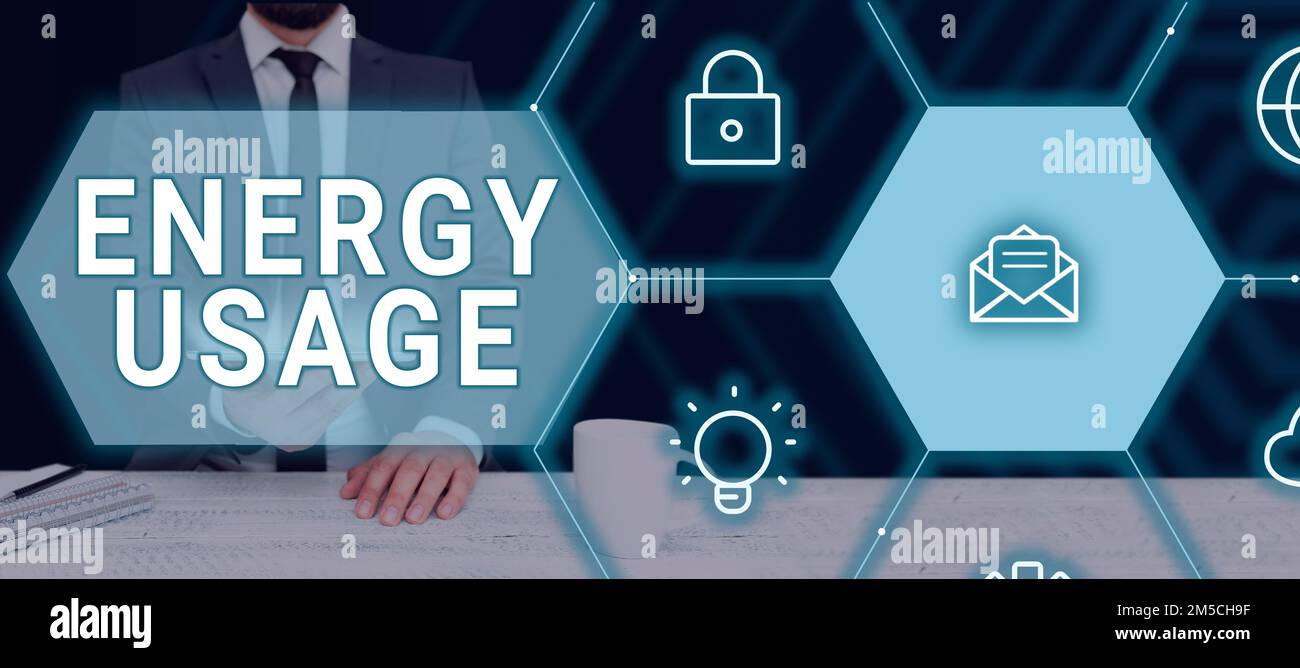 Writing displaying text Energy Usage. Concept meaning Amount of energy ...
