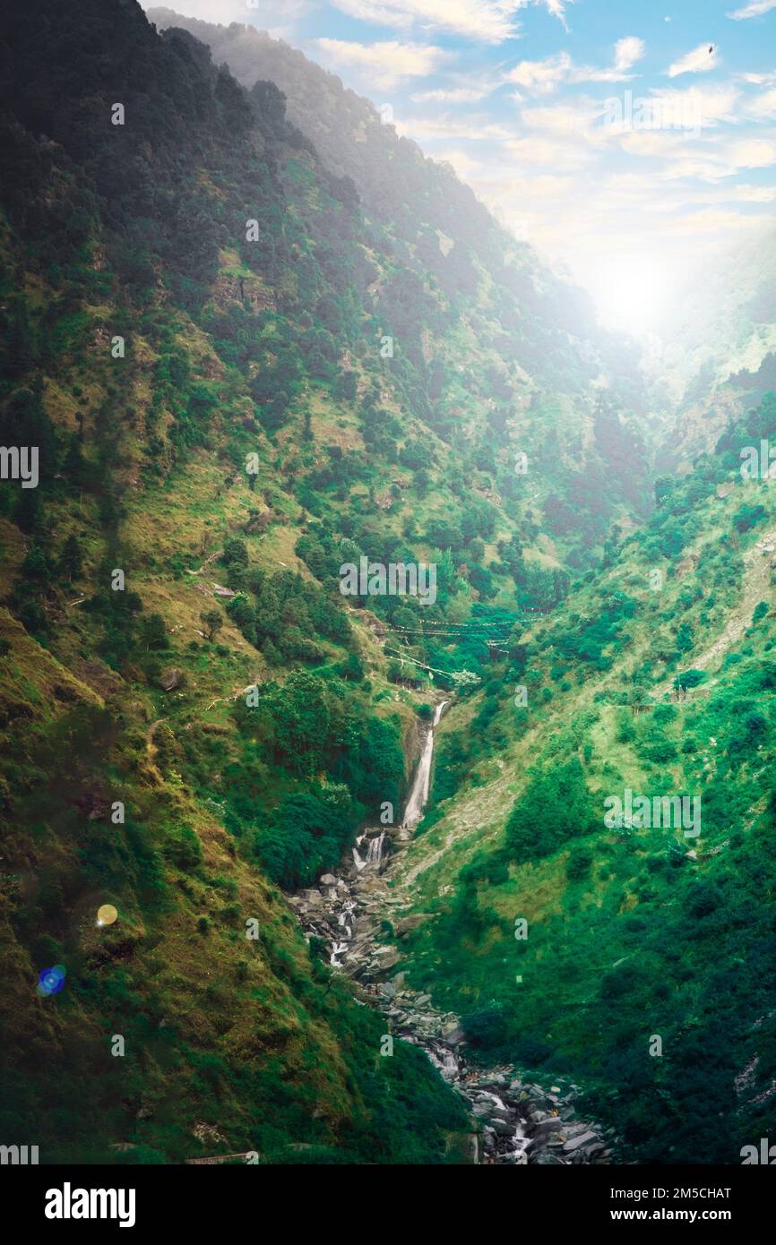 A scenic view of the Kangra Valley on a sunny day in the western ...