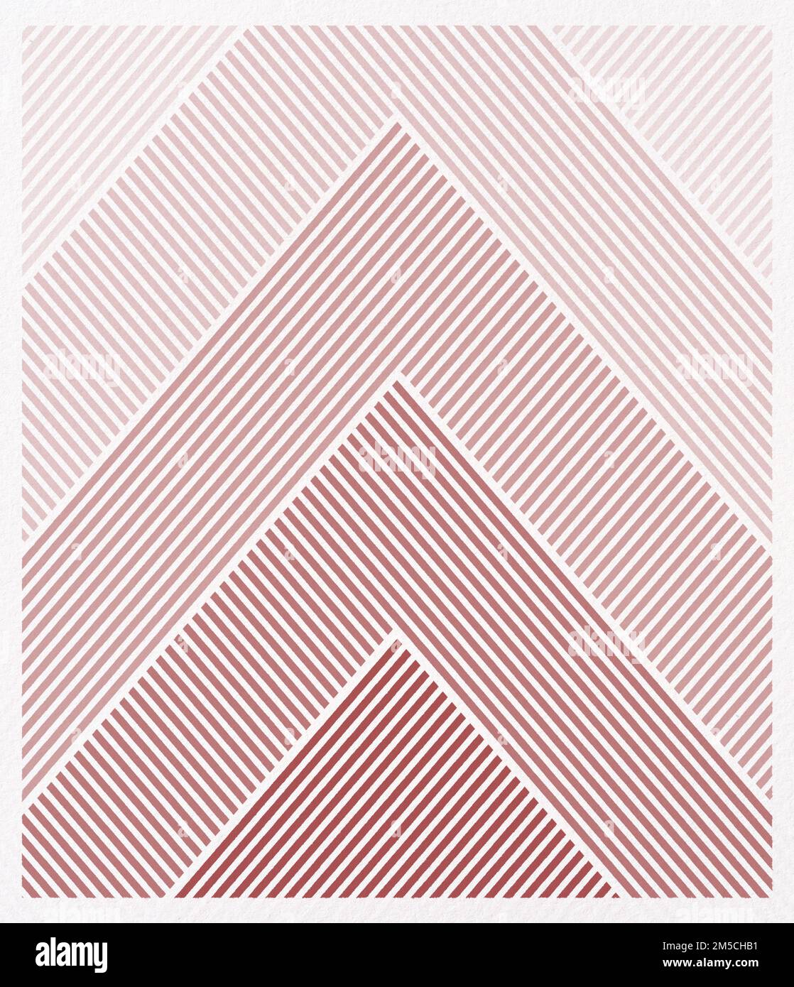 Fading triangles made of diagonal red lines on a textured white paper background. Abstract ...