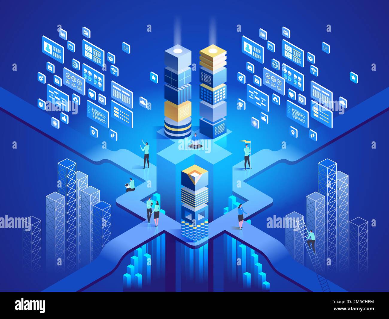 Technology isometric concept. Software, web development, programming. Vector illustration Stock ...